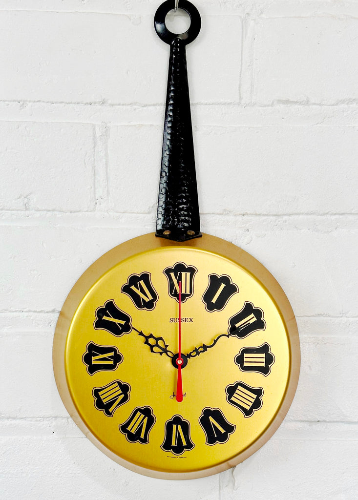 Vintage Kitchen Frying Pan Battery Wall Clock | Adelaide Clocks