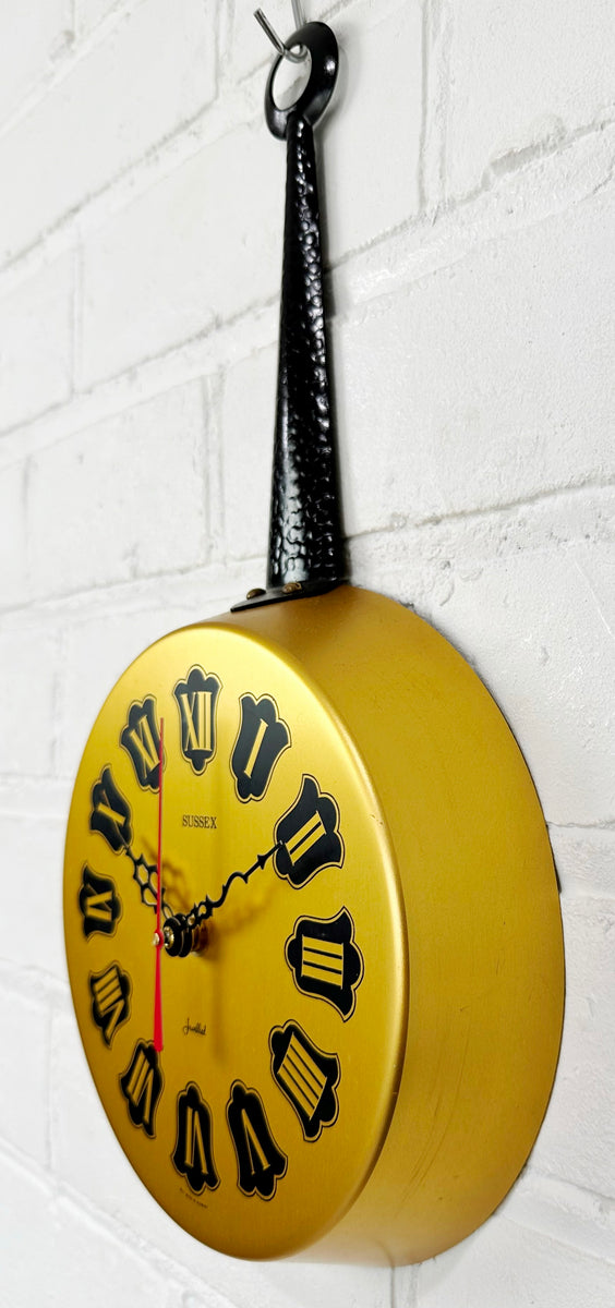Vintage Kitchen Frying Pan Battery Wall Clock | Adelaide Clocks