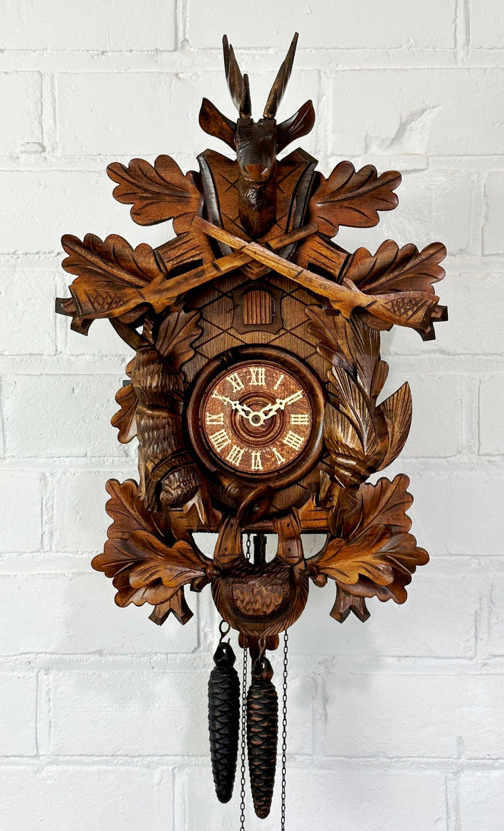 VIntage Black Forest Hunters Musical Bird Chime Cuckoo Wall Clock ...