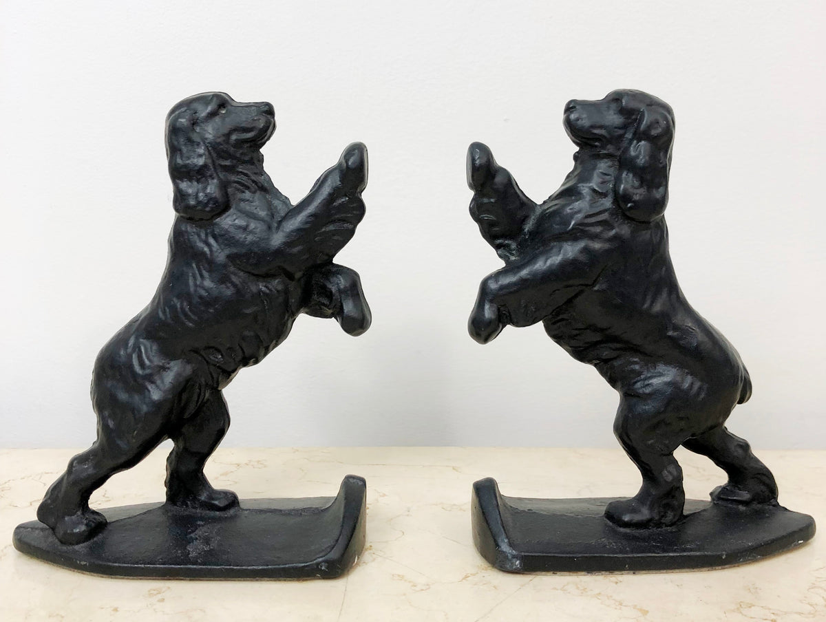 Vintage Pair Cocker Spaniel Cast Iron Black Bookends | Adelaide Clocks