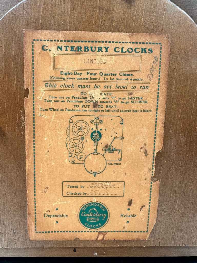 Vintage Canterbury Lincoln WESTMINSTER Chime Mantel Clock | Adelaide Clocks