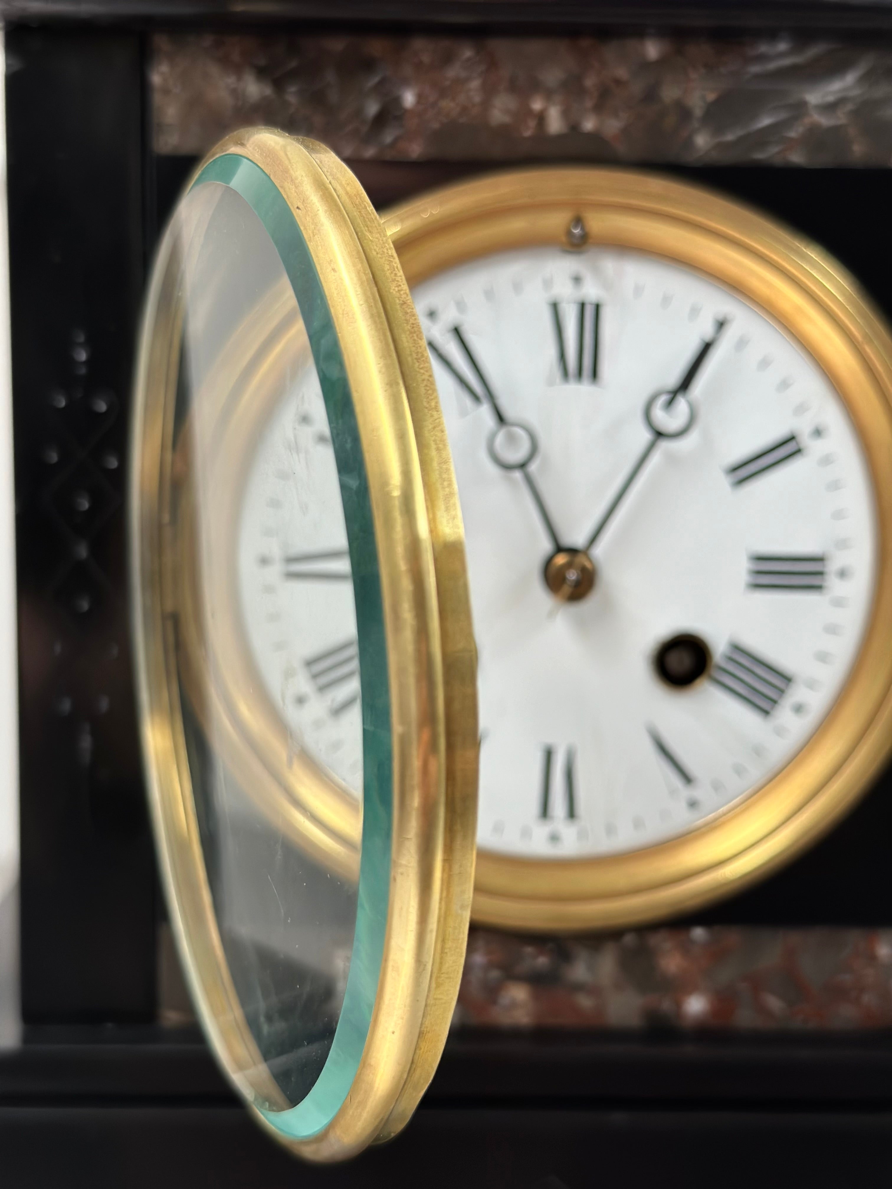 Antique French Slate with Marble Hammer Bell Chime Mantel Clock ...