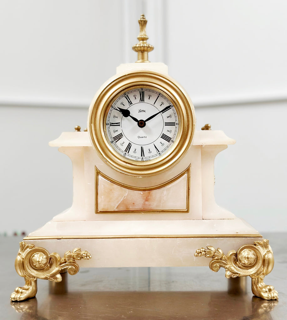 Antique French White Alabaster Battery Mantel Clock | Adelaide Clocks
