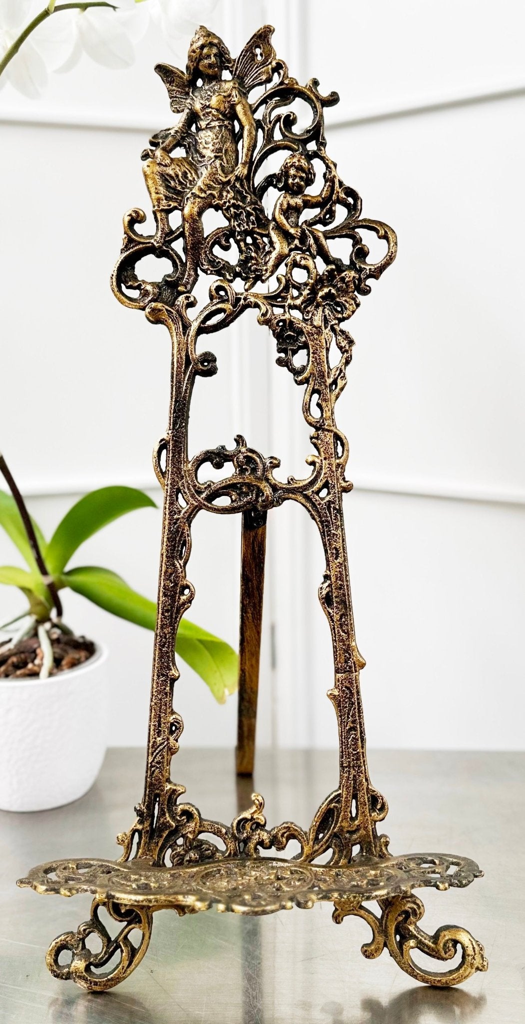 Vintage Angel & Cupid Ornate Tripod Display Easel Stand | Adelaide Clocks