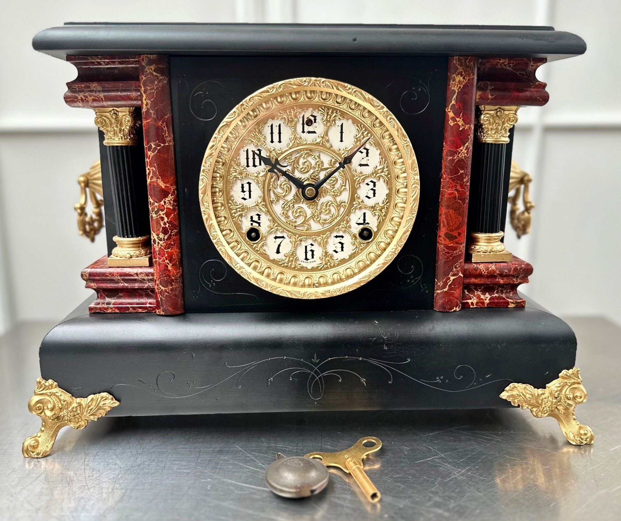 Antique Sessions Bell Chime Hammer on Coil Strike Mantel Clock ...