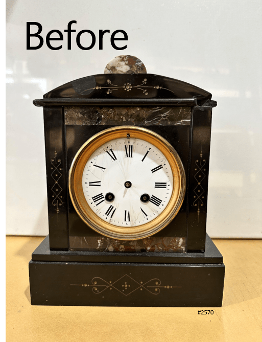 Antique French Slate with Marble Hammer Bell Chime Mantel Clock ...