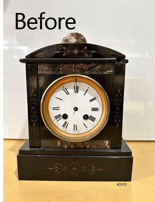 Antique French Slate with Marble Hammer Bell Chime Mantel Clock ...