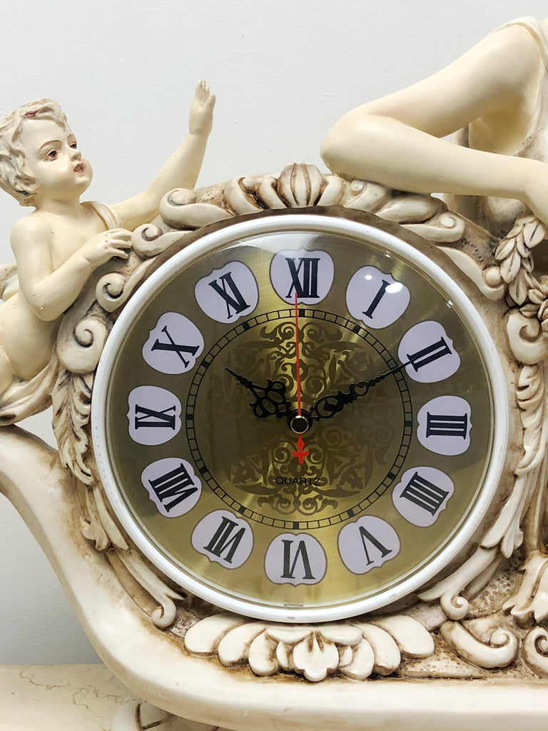 Vintage Lady with Cherubs / Cupids Battery Mantel Clock | Adelaide Clocks