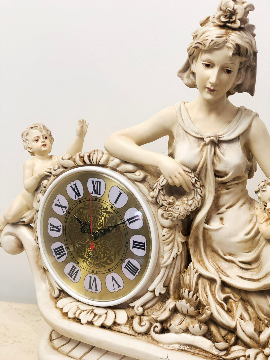 Vintage Lady with Cherubs / Cupids Battery Mantel Clock | Adelaide Clocks