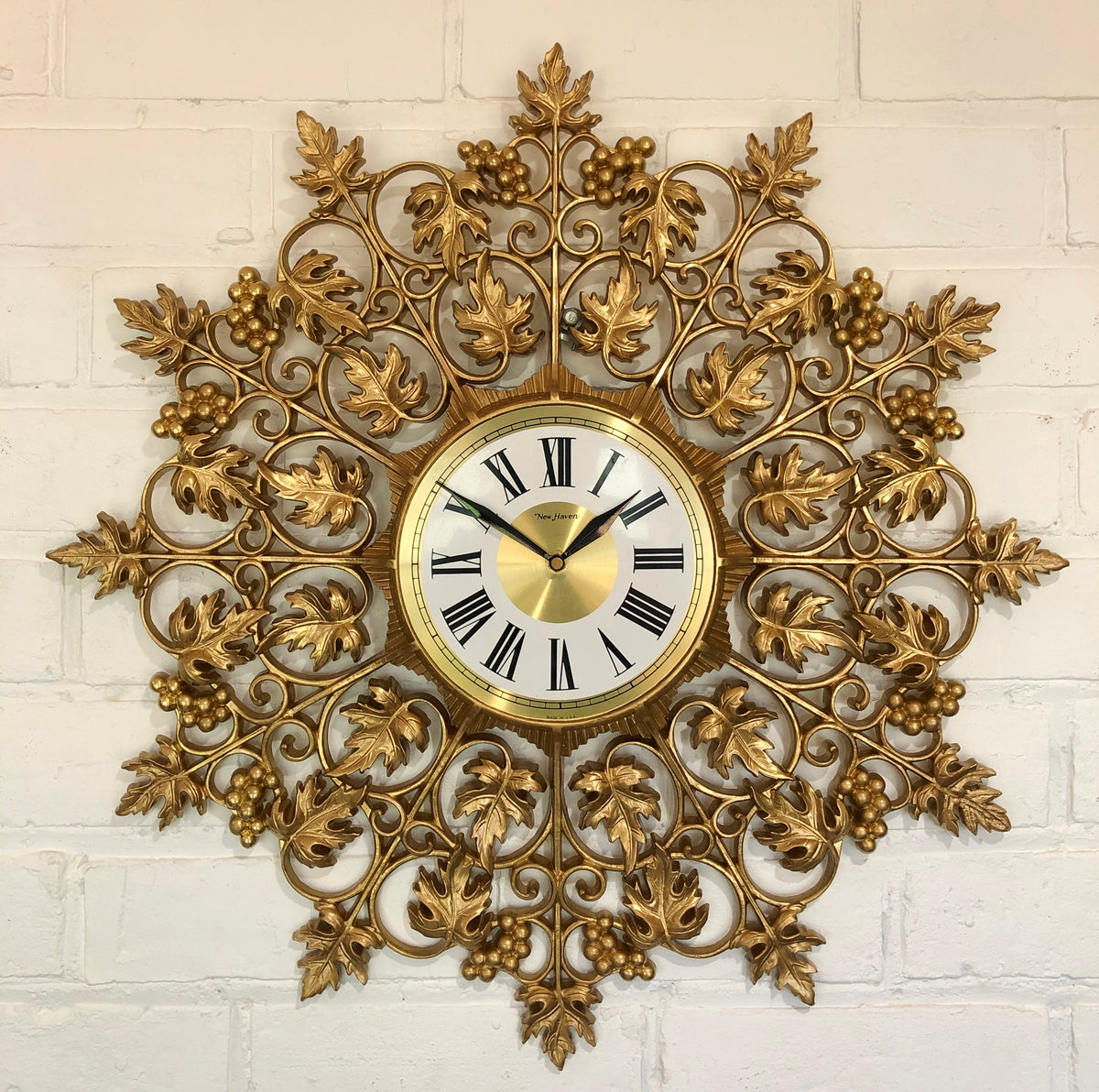Vintage Gold Ornate Starburst Battery Wall Clock | Adelaide Clocks