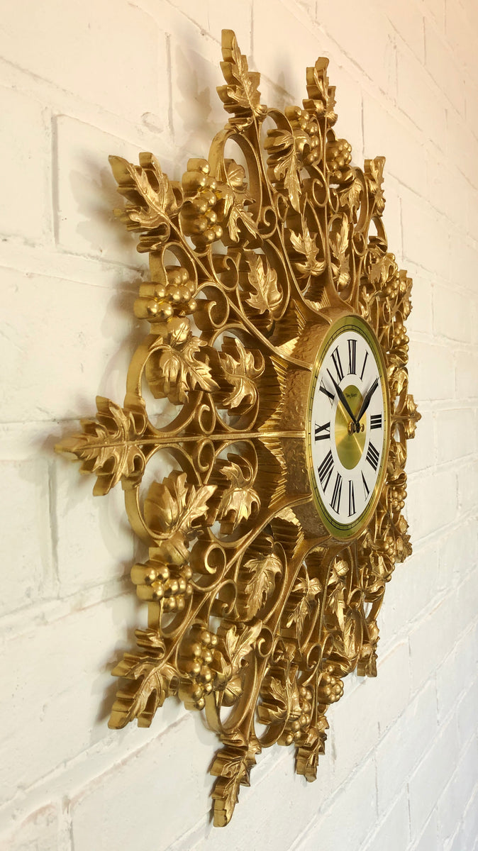 Vintage Gold Ornate Starburst Battery Wall Clock | Adelaide Clocks