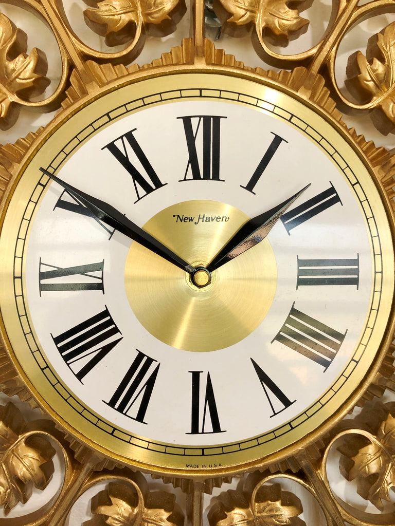 Vintage Gold Ornate Starburst Battery Wall Clock | Adelaide Clocks