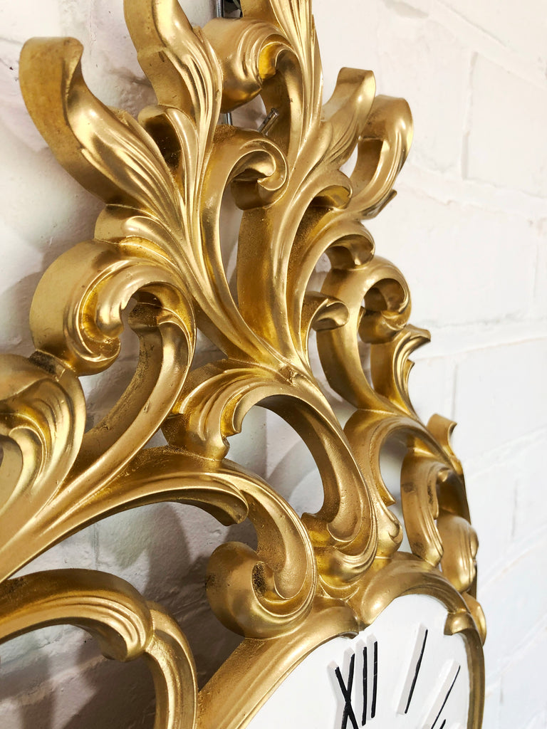 Vintage SYROCO Gold Ornate Starburst Battery Wall Clock | Adelaide Clocks