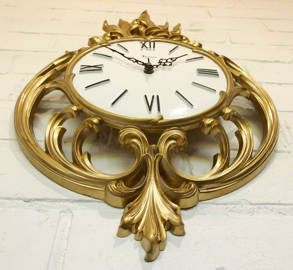 Vintage SYROCO Gold Ornate Starburst Battery Wall Clock | Adelaide Clocks
