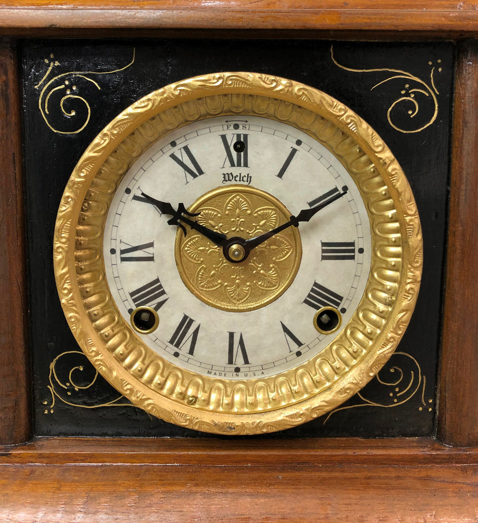 Antique WELCH Bell & Hammer on Coil Chime Mantel Clock | Adelaide Clocks