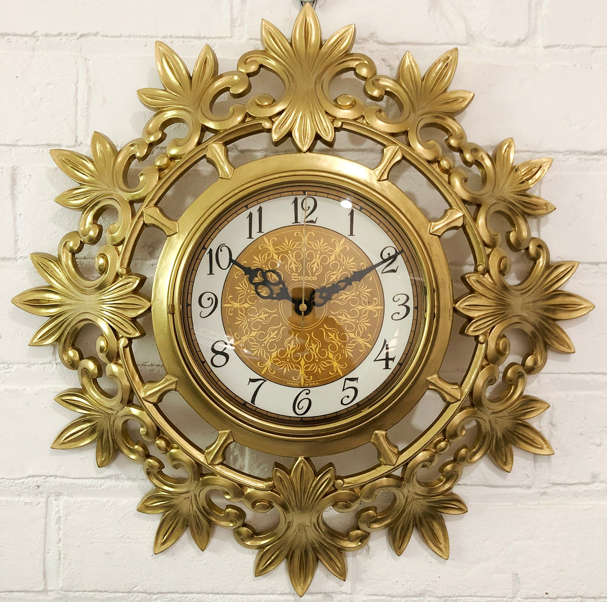 Vintage Gold Ornate Starburst Battery Wall Clock | Adelaide Clocks