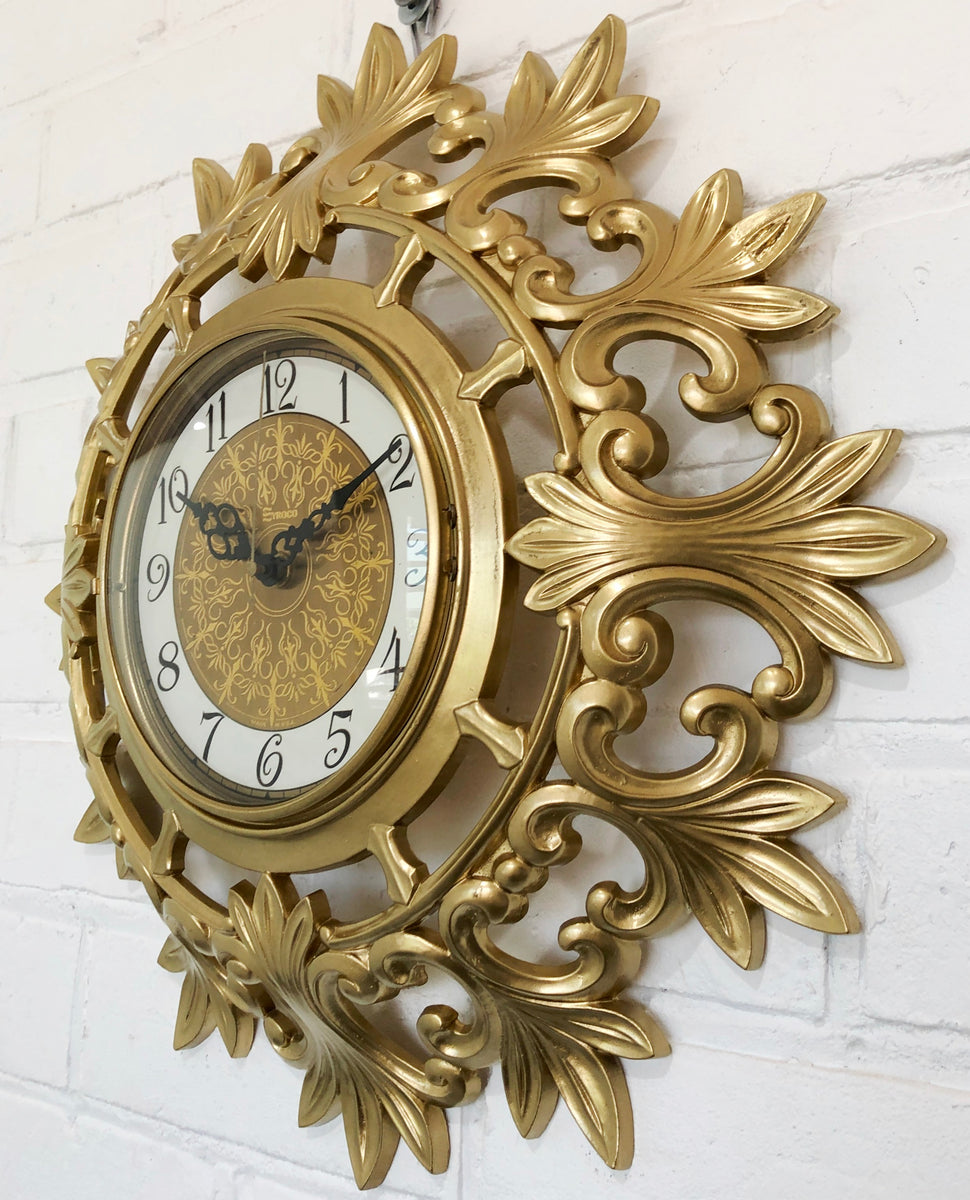 Vintage Gold Ornate Starburst Battery Wall Clock | Adelaide Clocks
