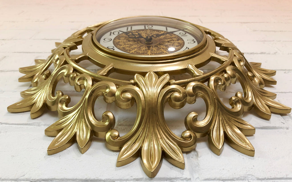 Vintage Gold Ornate Starburst Battery Wall Clock | Adelaide Clocks