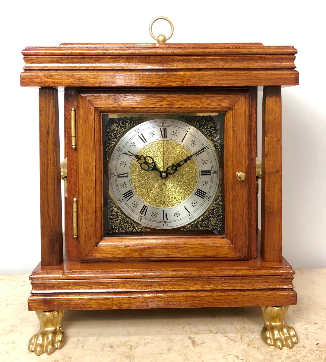 Vintage SOLID Wood Lion & Claw Feet Battery Mantle Clock | Adelaide Clocks